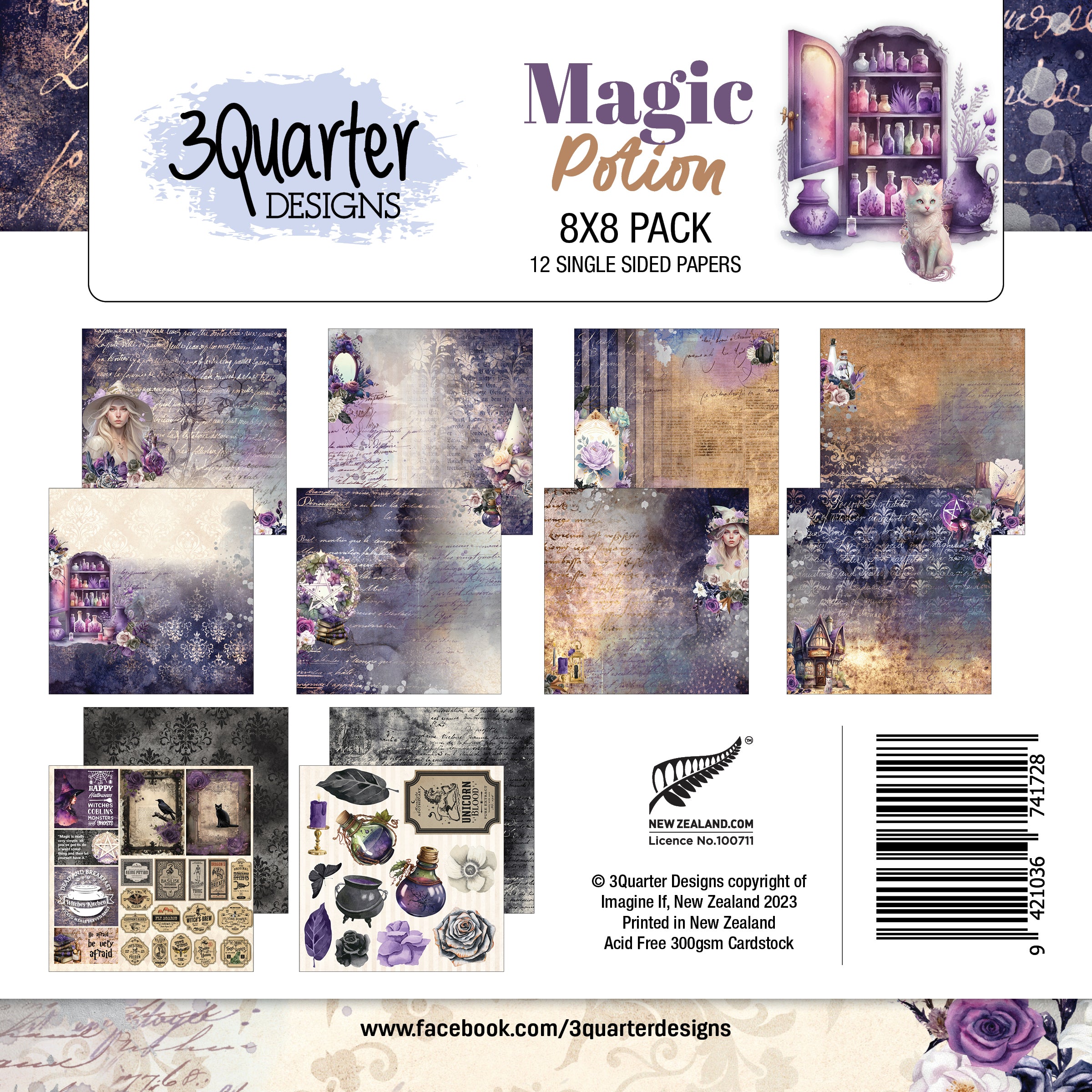 3 Quarter Designs -Magic Potion Pack Papers 8" x 8" – 10Cats