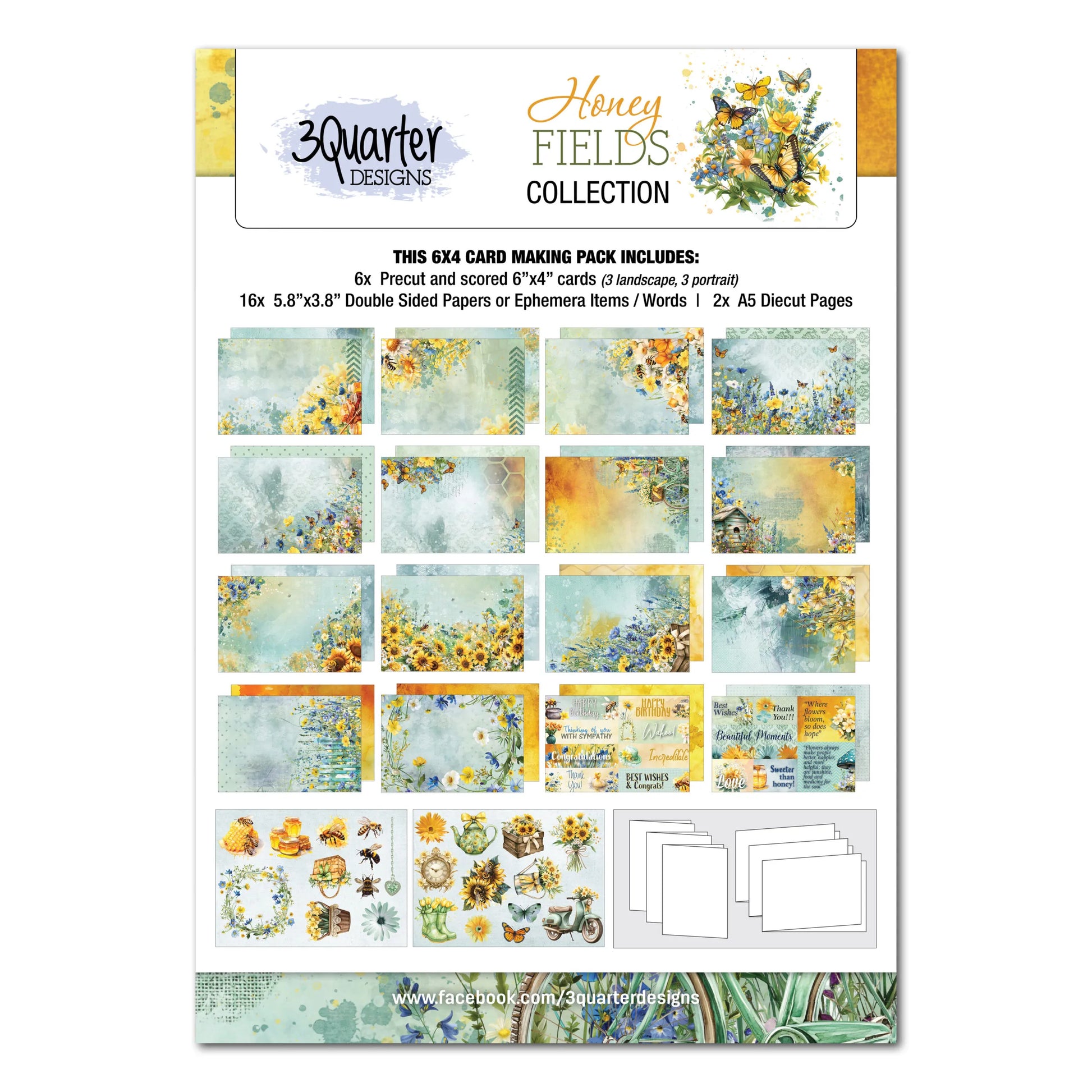 3 Quarter Designs - Honey Fields Collection 6x4 Card Pack – 10Cats